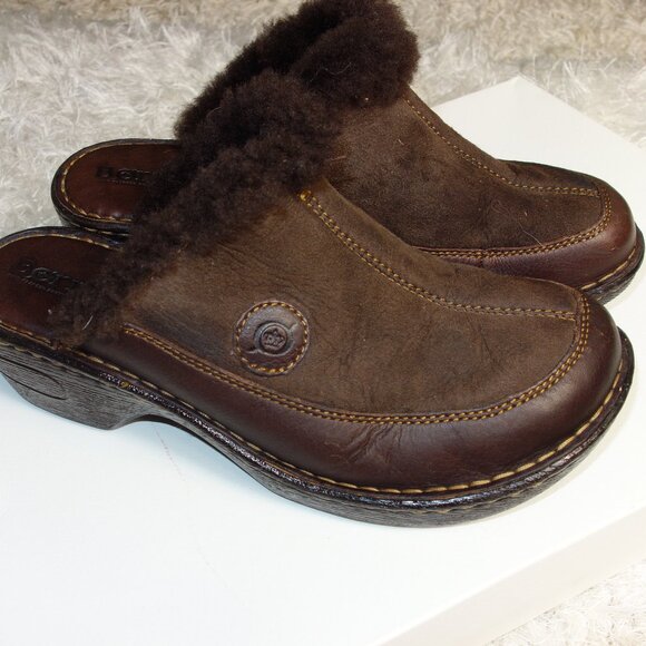 Born | Shoes | Born Mule Clogs Brown Leather Upper With Fur Size 6 ...